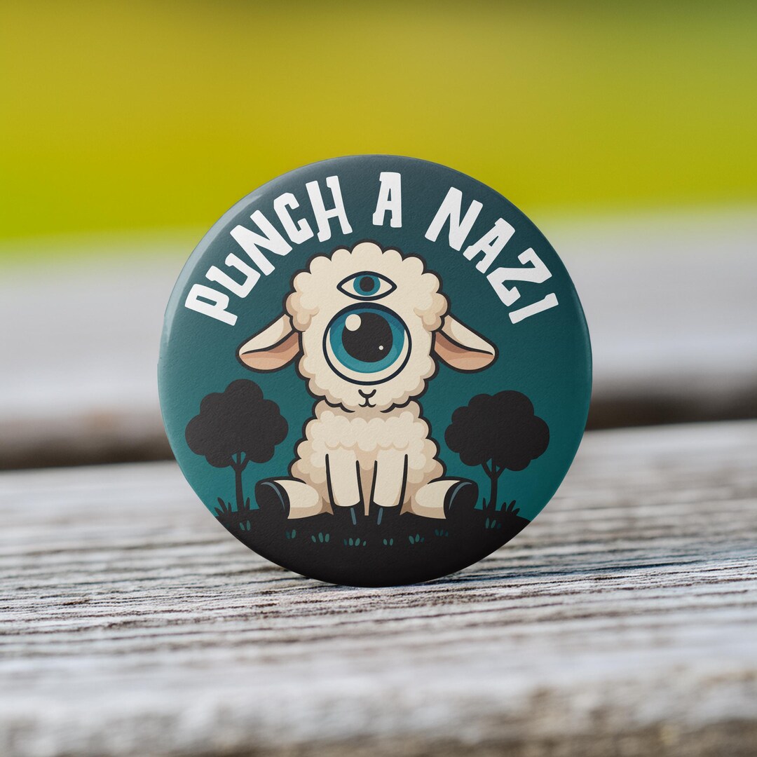 Punch a Nazi - Creepy Cute Lamb - Keychain, Pin, Zipper Pull, Magnet - Etsy