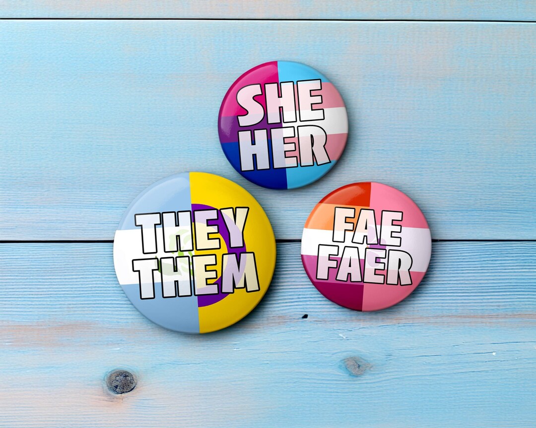 Custom Double Pride Flag Pronoun Button Available as a Pin, Keychain, Magnet, or Zipper Pull ...