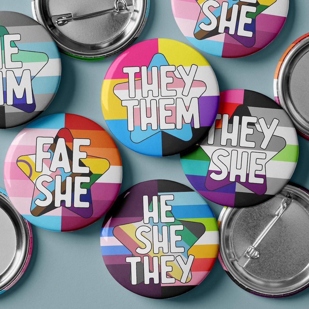 Custom Triple Pride Flag Star Pronoun Button - Etsy
