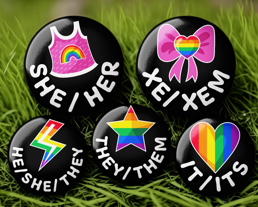 Pride Flag Icons Pronoun Buttons With Any Pronouns - Pin, Keychain ...