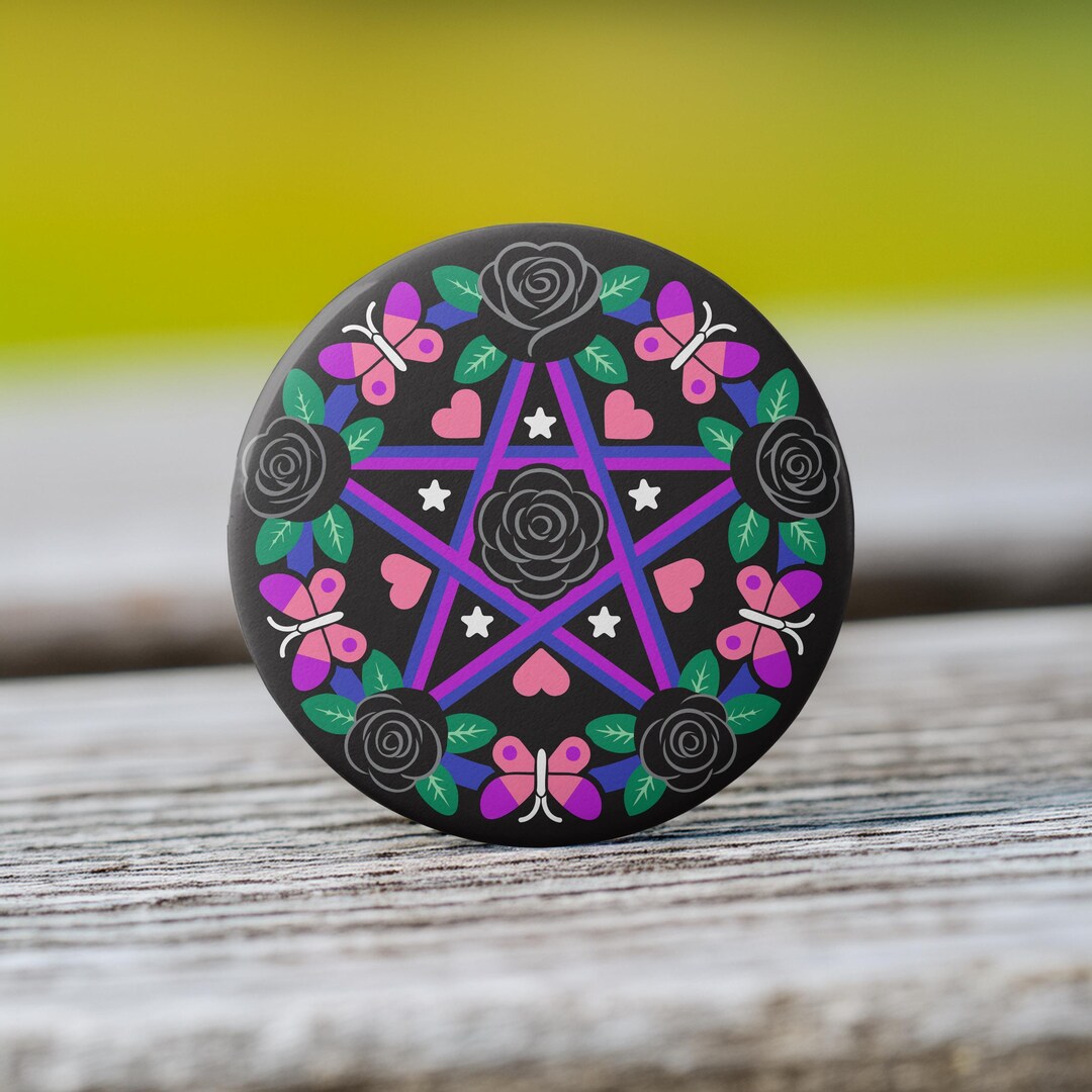 Subtle Genderfluid Pride Rose Pentacle Button - Available as a Pin ...