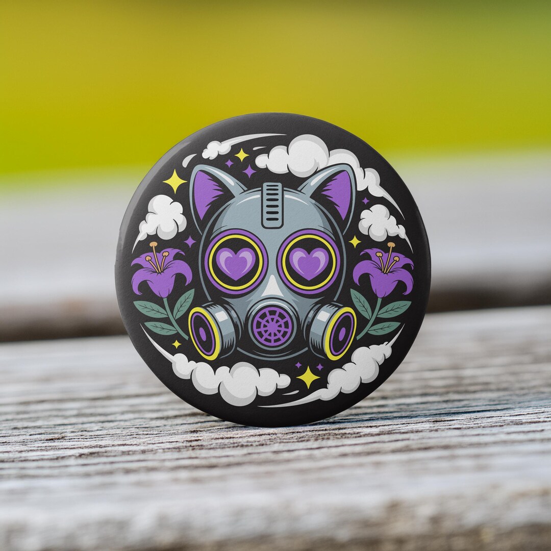 Subtle Nonbinary Pride Cat Gas Mask Button - Available as a Pin ...