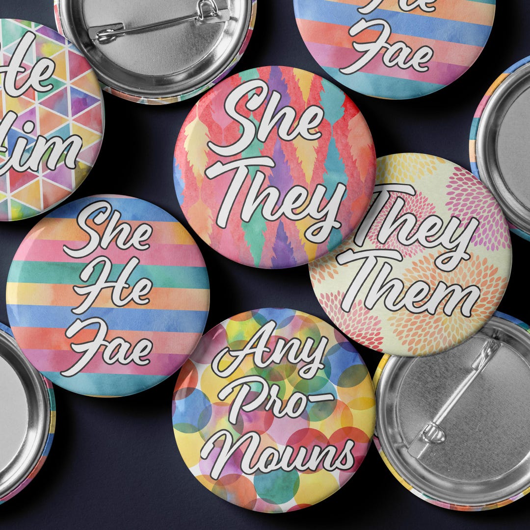 Custom Pronoun Button in Abstract Watercolor Patterns - Available as a ...