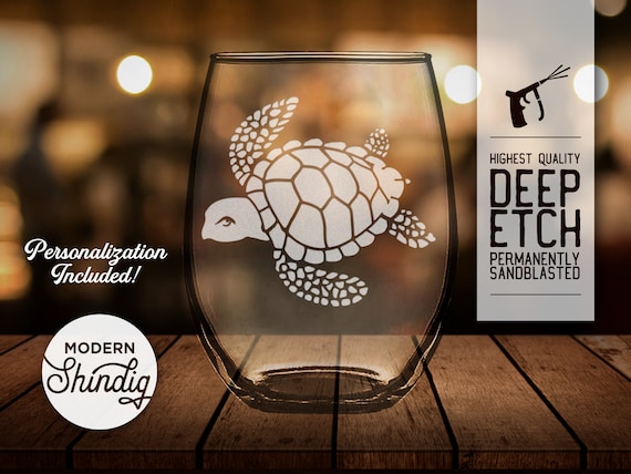 Sea Turtle Etched Wine Glass Deep Etch Sea Turtle - Etsy