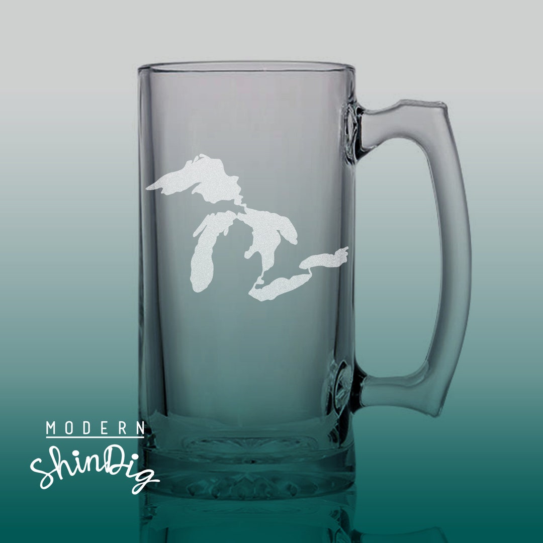 Michigan Great Lakes Beer Mug – Sandblasted 25oz Glass Stein - Etsy