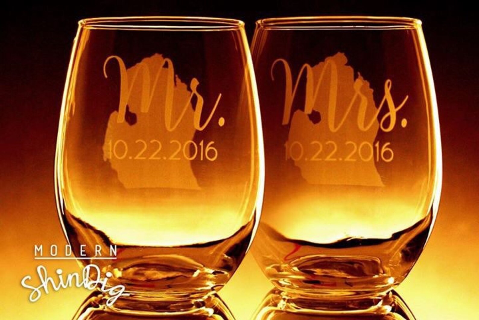 Etch Mr and Mrs with Wedding Date and State Etched Glasses for | Etsy