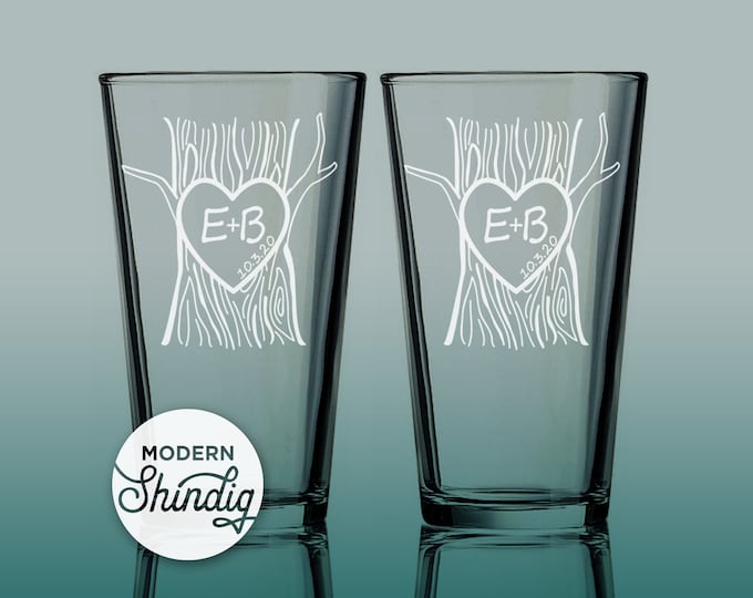 Etch Tree Carving Wedding Glasses, Set of Two Engraved Tree With ...