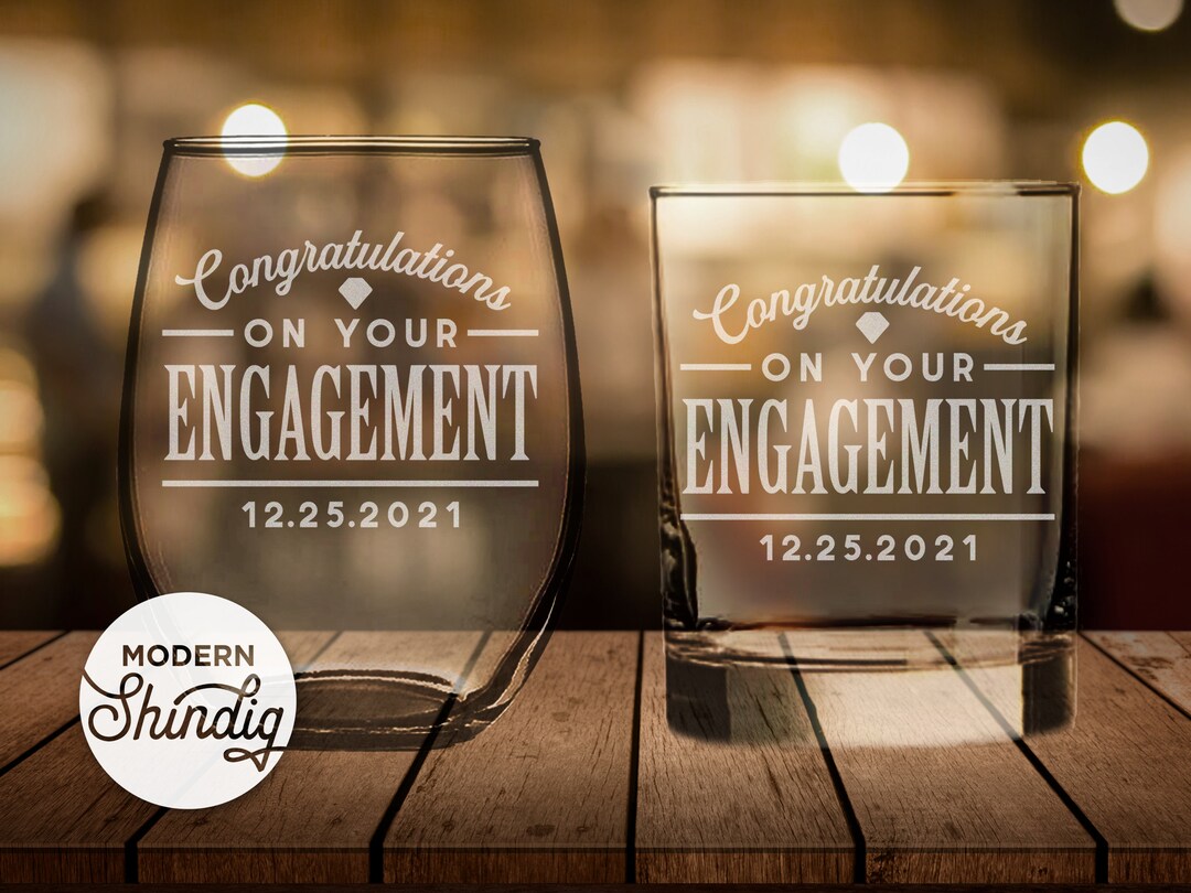 Etch Congratulations on Your Engagement Glasses Set of Two Wine or ...