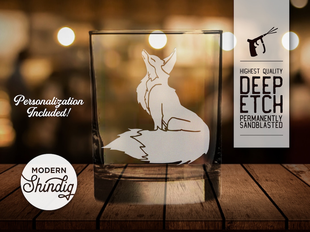 Fox Howling Whiskey Glass, Fox Etched Glasses, Fox Rocks Glass ...