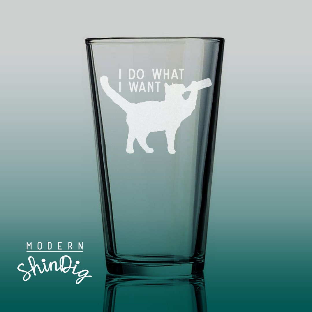 Etched Funny Cat Drinking Beer Pint Glass - Sandblasted Glass - Etsy