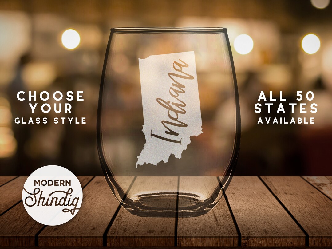 Etch Indiana State Silhouette Wine Glass, Pint Glass, Whiskey Glass and ...