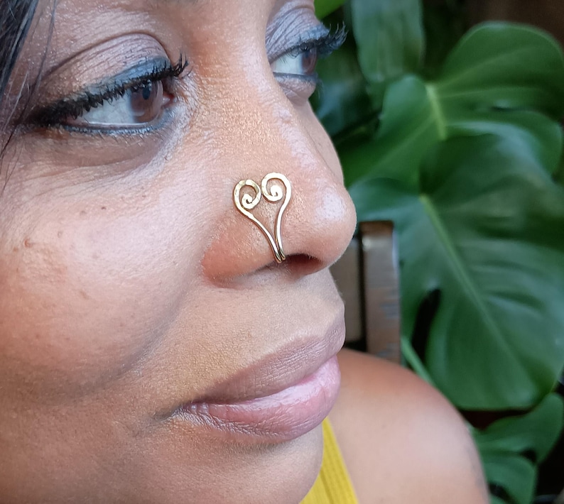 Solid Brass Heart Nose Cuff, Nose Clip, Gold Nose Jewelry, Egyptian ...