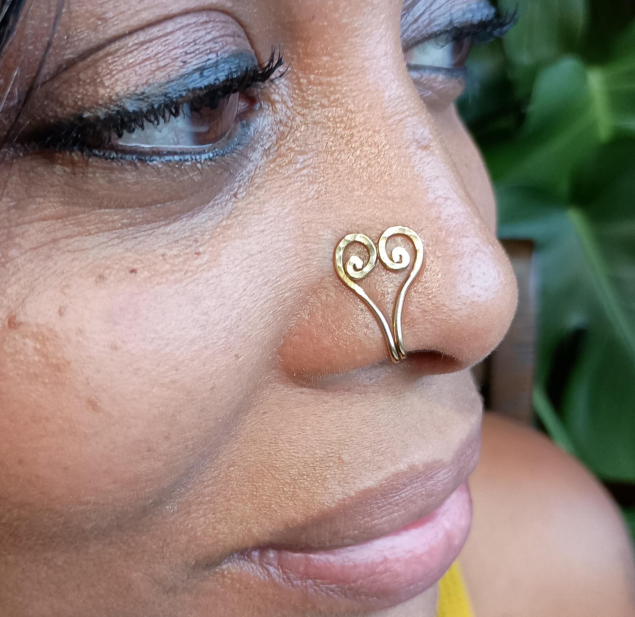 Solid Brass Heart Nose Cuff, Nose Clip, Gold Nose Jewelry, Egyptian ...