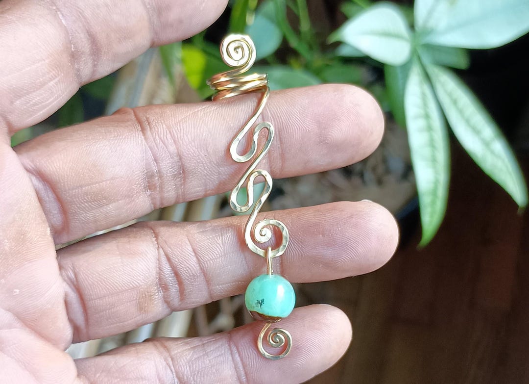 Chrysoprase and Brass Loc Cuff Hair Adornment Jewelry for Braids and ...