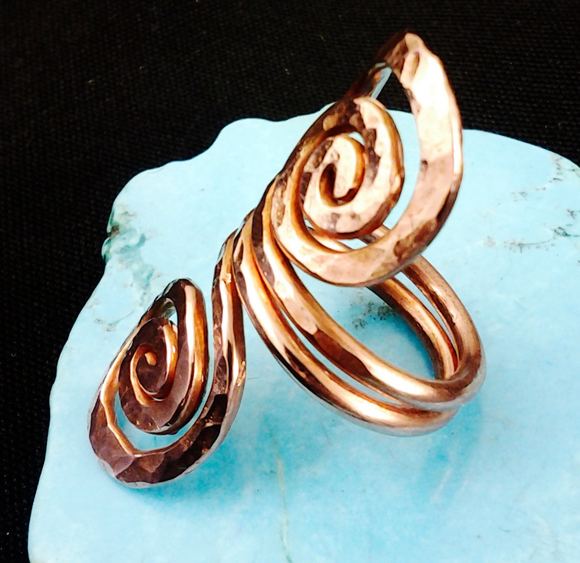 Wide Spiral Copper Ring Hand Hammered Copper Ring Long - Etsy