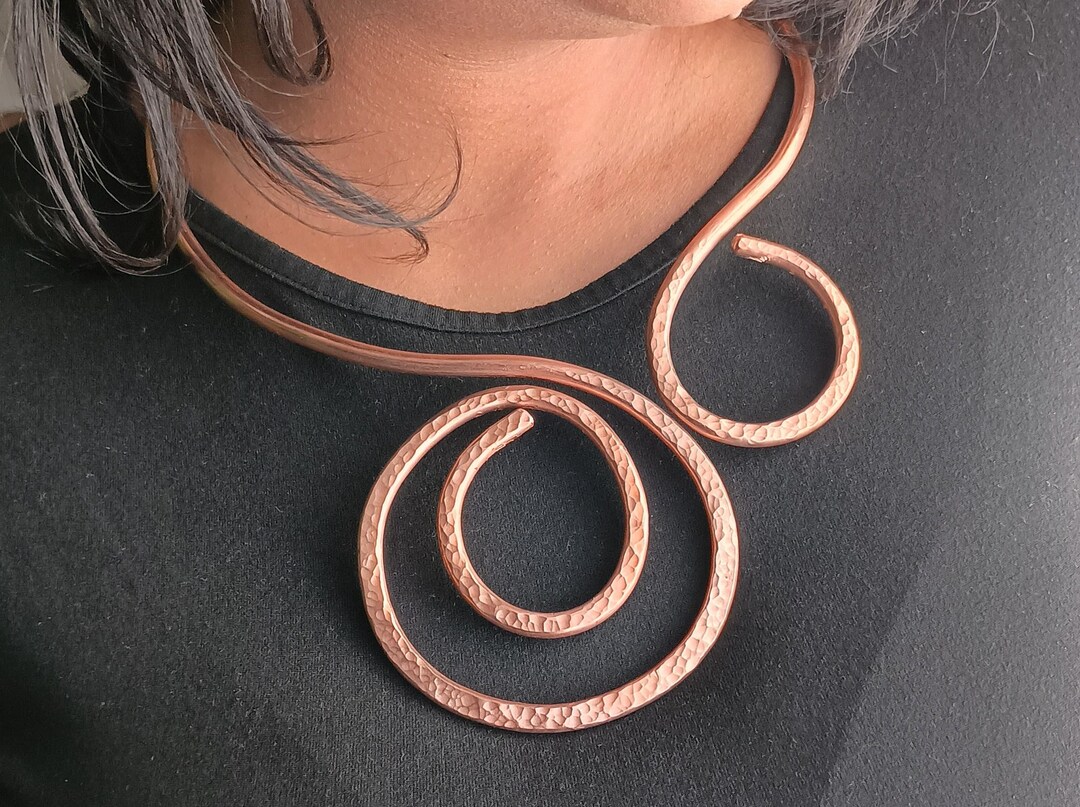 Extra Thick 4 Gauge Large Double Spiral Copper Collar Necklace, Egyptian Style Copper ...