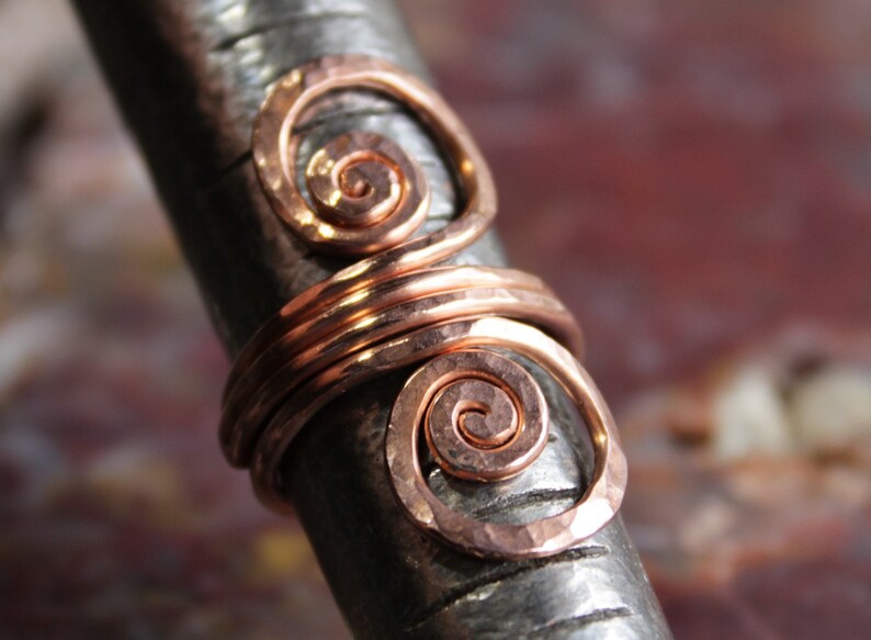 Hand Hammered Copper Spiral Ring Textured Copper Ringviking - Etsy