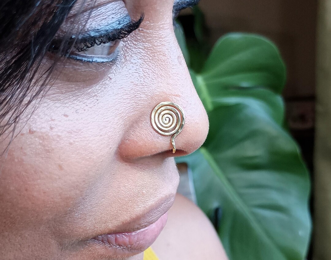 Solid Brass Sun Spiral Nose Cuff, Nose Clip, Gold Nose Jewelry ...