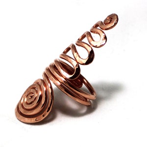 Women's Long Copper Ring, Hand Hammered Copper Waves Ring, Textured ...