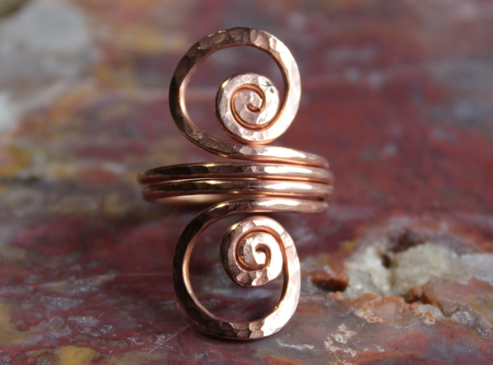 Hand Hammered Copper Spiral Ring, Textured Copper Ring,viking Ring ...