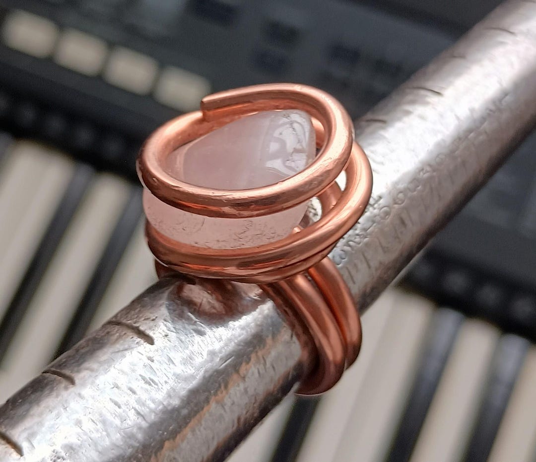 Rose Quartz Wire Wrapped Copper Ring Wrapped in Heavy Gauge Thick ...
