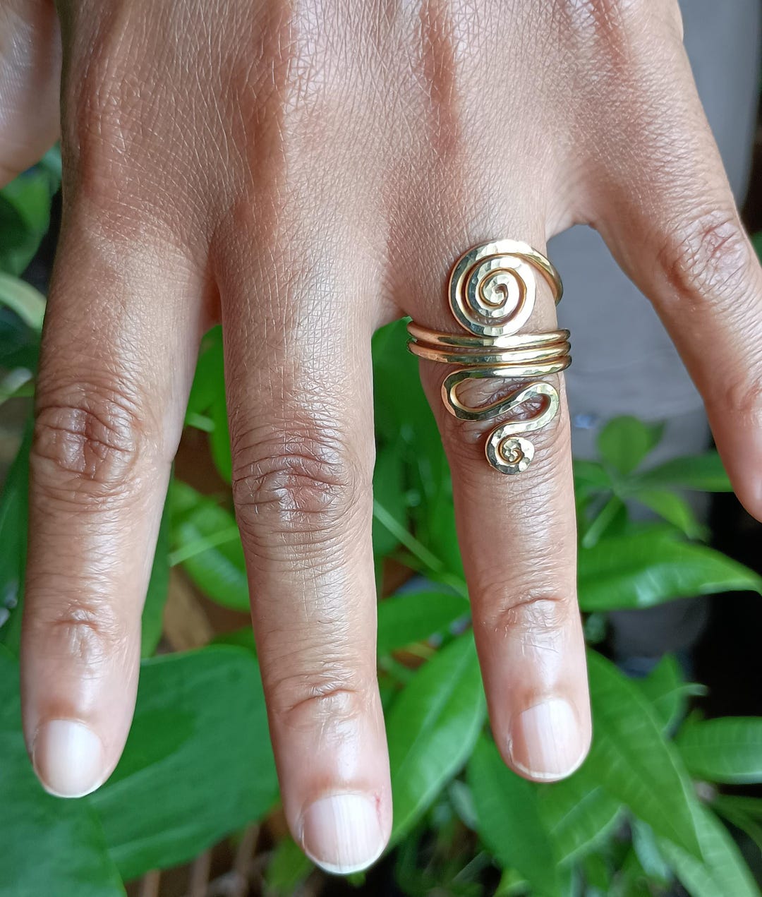 1 Simple Solid Brass Chasing Spiral and Swirl Ring, Hand Hammered ...