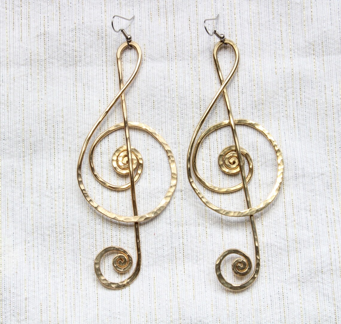 Solid Brass Super Long Treble Clef Earrings Music Note - Etsy