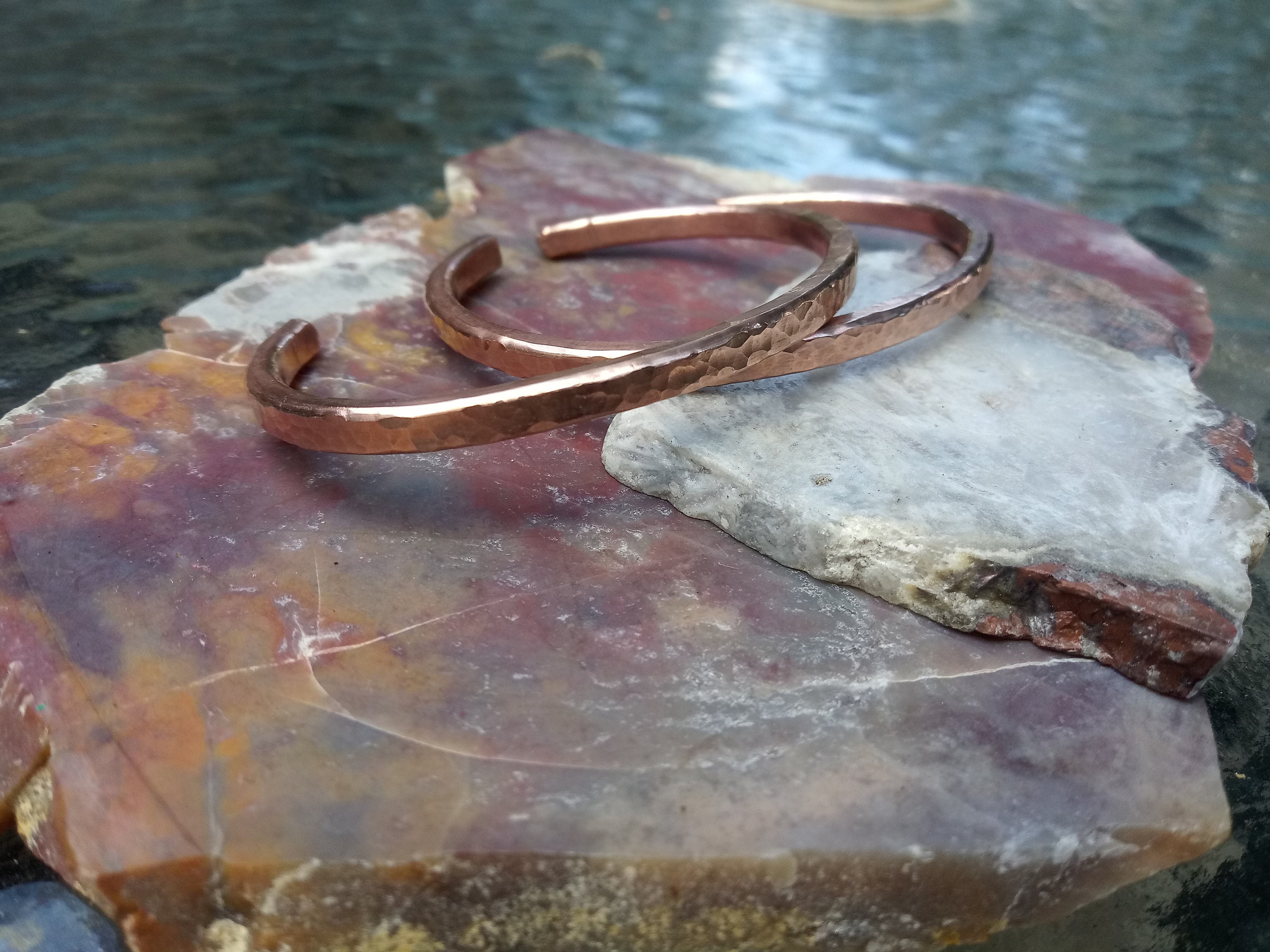 2 Heavy Copper Bracelet Hand Hammered Bracelet Textured | Etsy