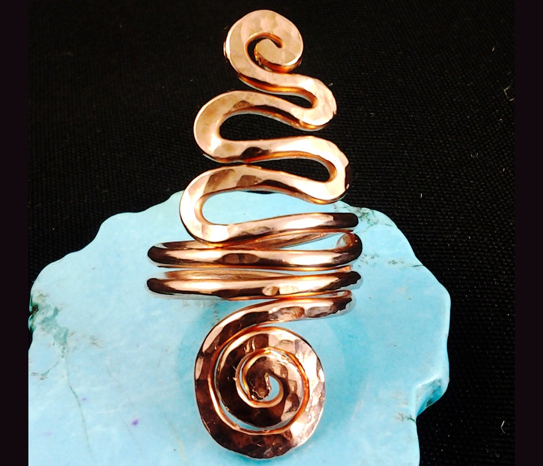 Women's Long Spiral Copper Ring, Hand Hammered Copper Ring, Textured ...