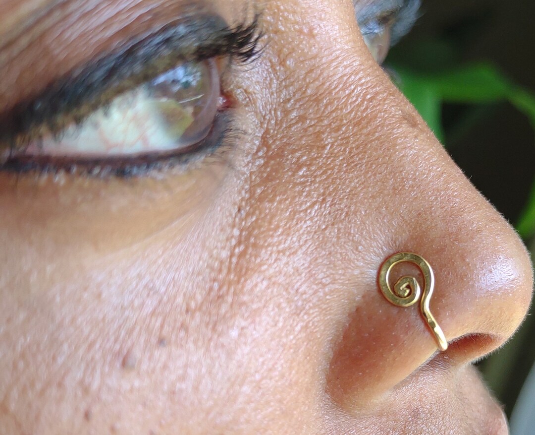 Solid Brass Nose Cuff, Nose Clip, Gold Nose Jewelry, Spiral Round Nose ...
