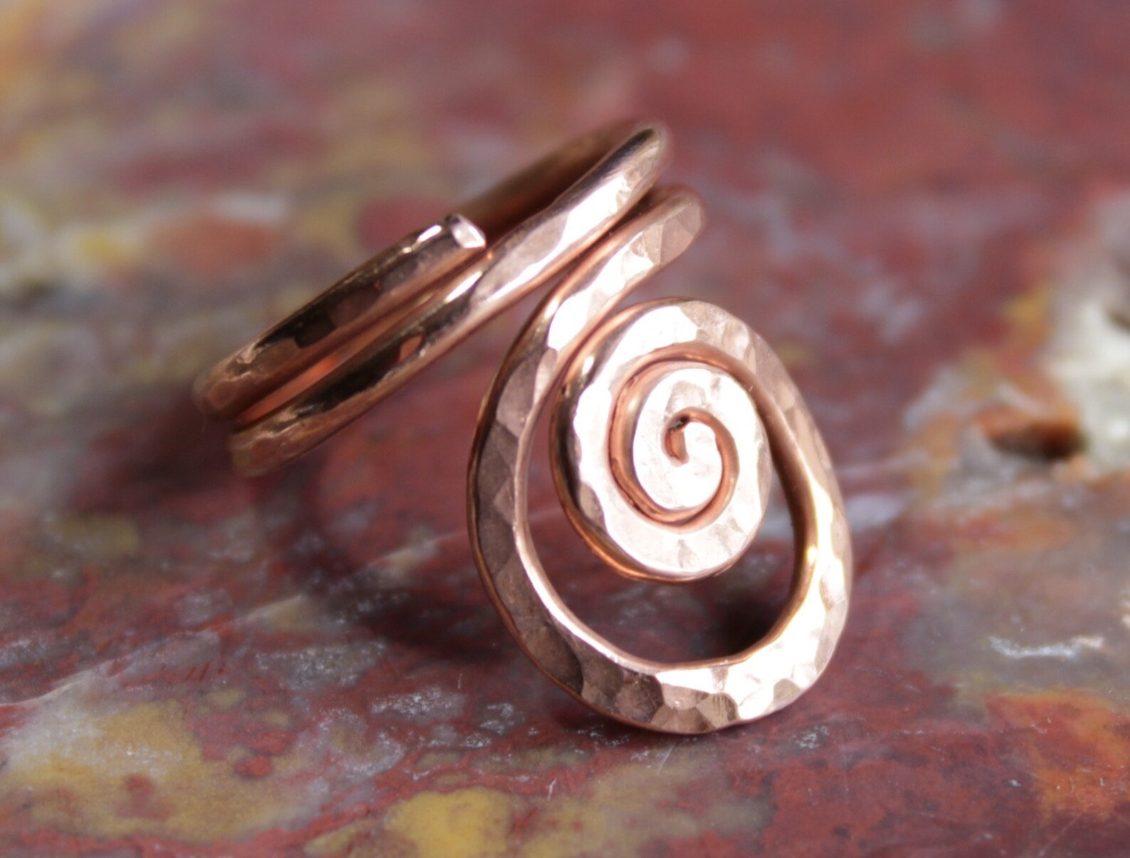 Hand Hammered Copper Wave Ring Textured Copper Ring Midi - Etsy