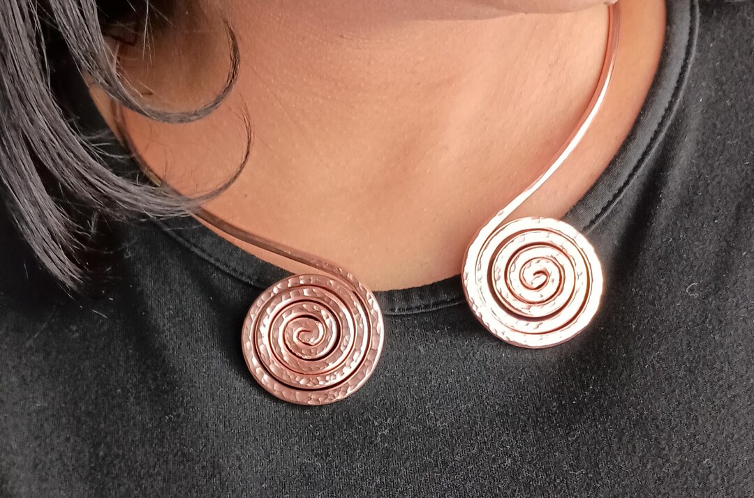 Hand Hammered Symmetrical Copper Collar Necklace, Small Spiral Hand ...