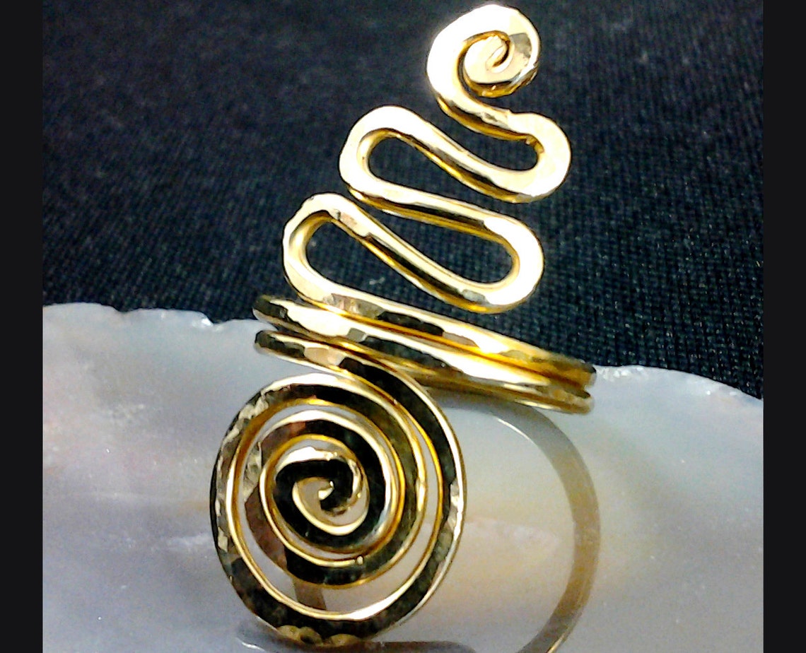Solid Brass Spiral Ring Brass Pointer Ring Hand Hammered - Etsy