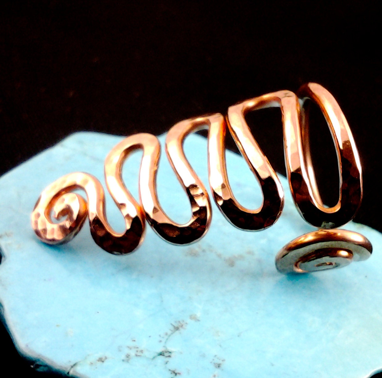 Women's Long Spiral Copper Ring, Hand Hammered Copper Waves Ring ...