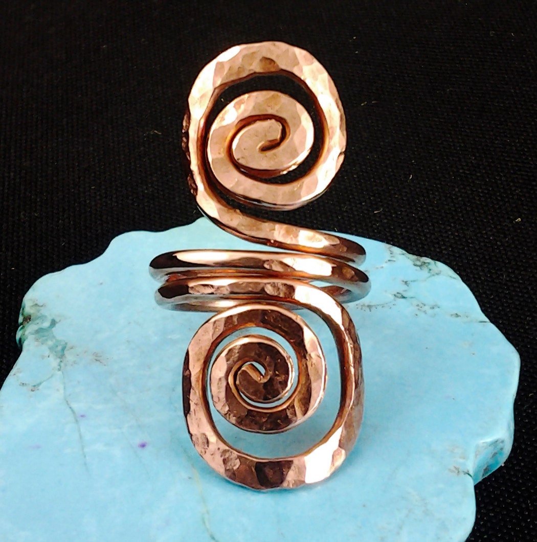Wide Spiral Copper Ring Hand Hammered Copper Ring Long | Etsy