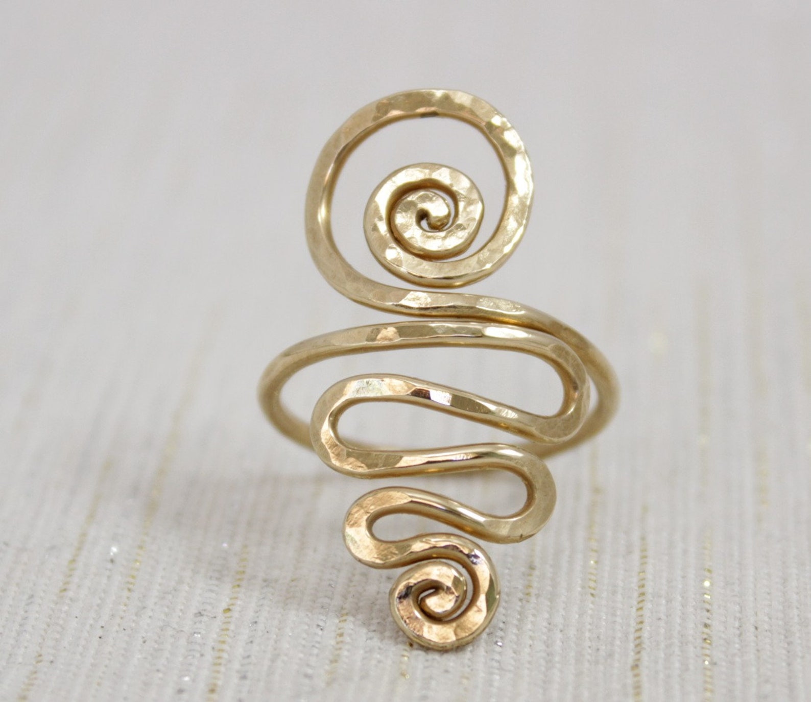 Omazi Solid Brass Ring Long Spiral Hand Hammered Hand Made Statement ...