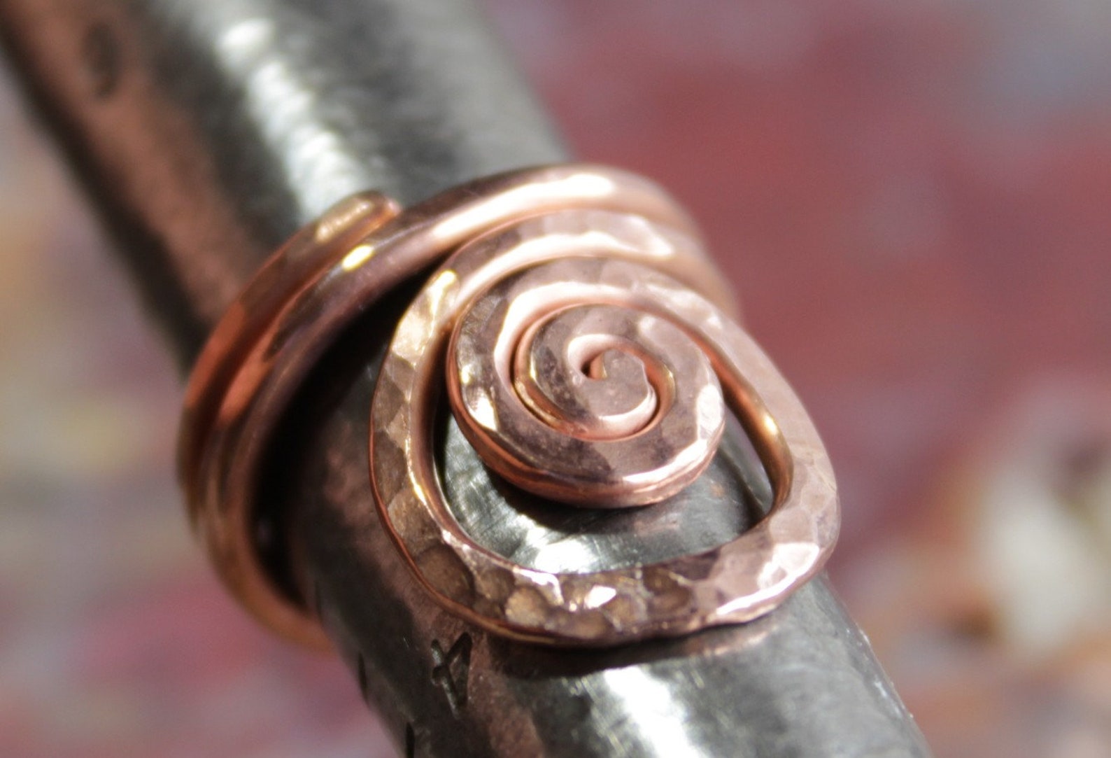 Hand Hammered Copper Wave Ring Textured Copper Ring Midi - Etsy