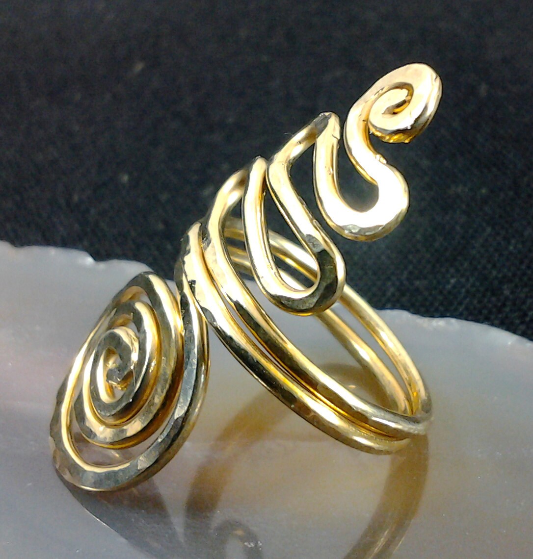 Solid Brass Spiral Ring Brass Pointer Ring Hand Hammered - Etsy