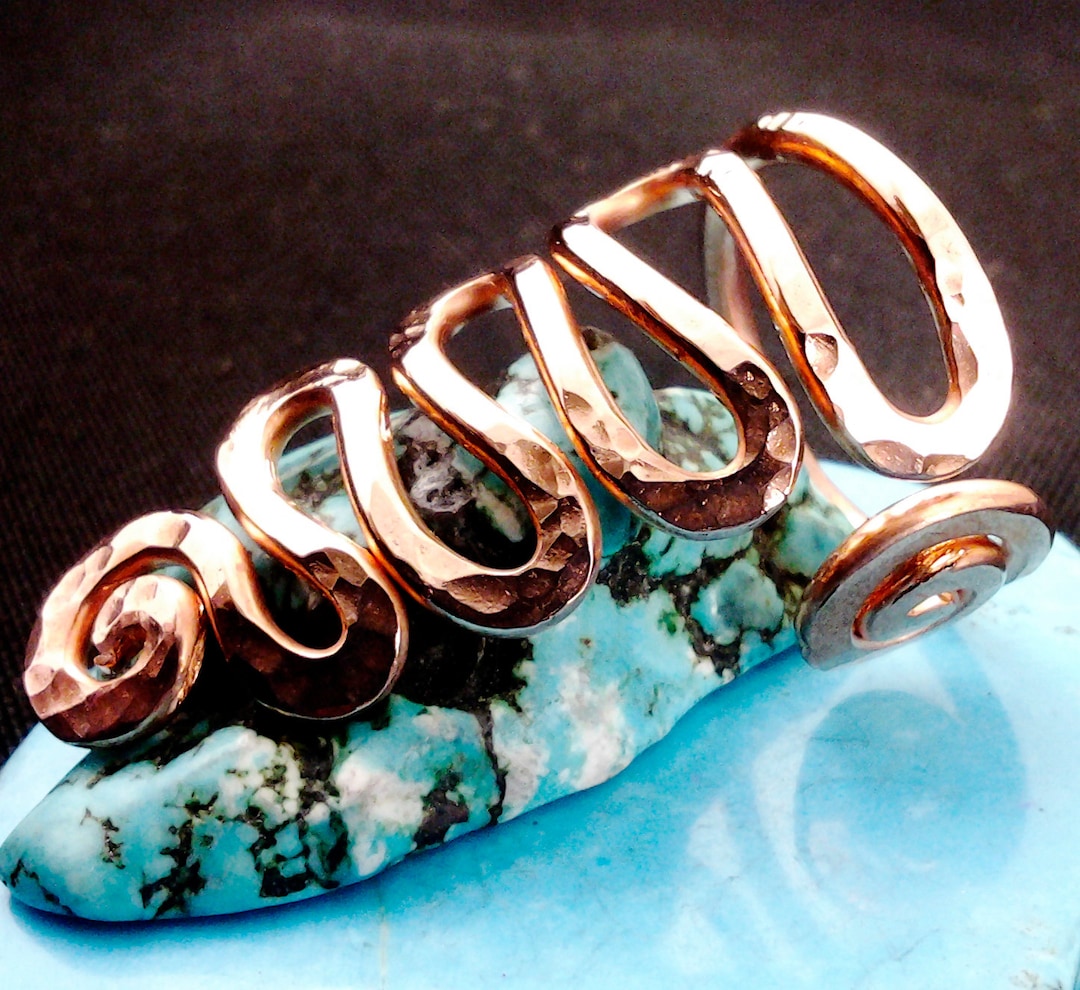 Women's Long Spiral Copper Ring, Hand Hammered Copper Waves Ring ...