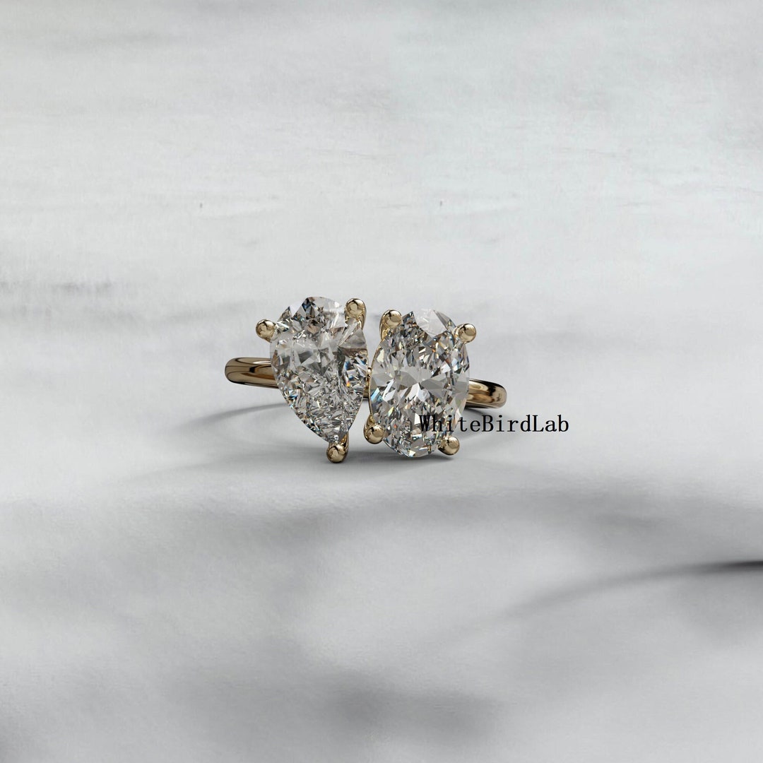3.00 Carat Double Stone Engagement Ring Oval and Pear Cut Lab Grown ...