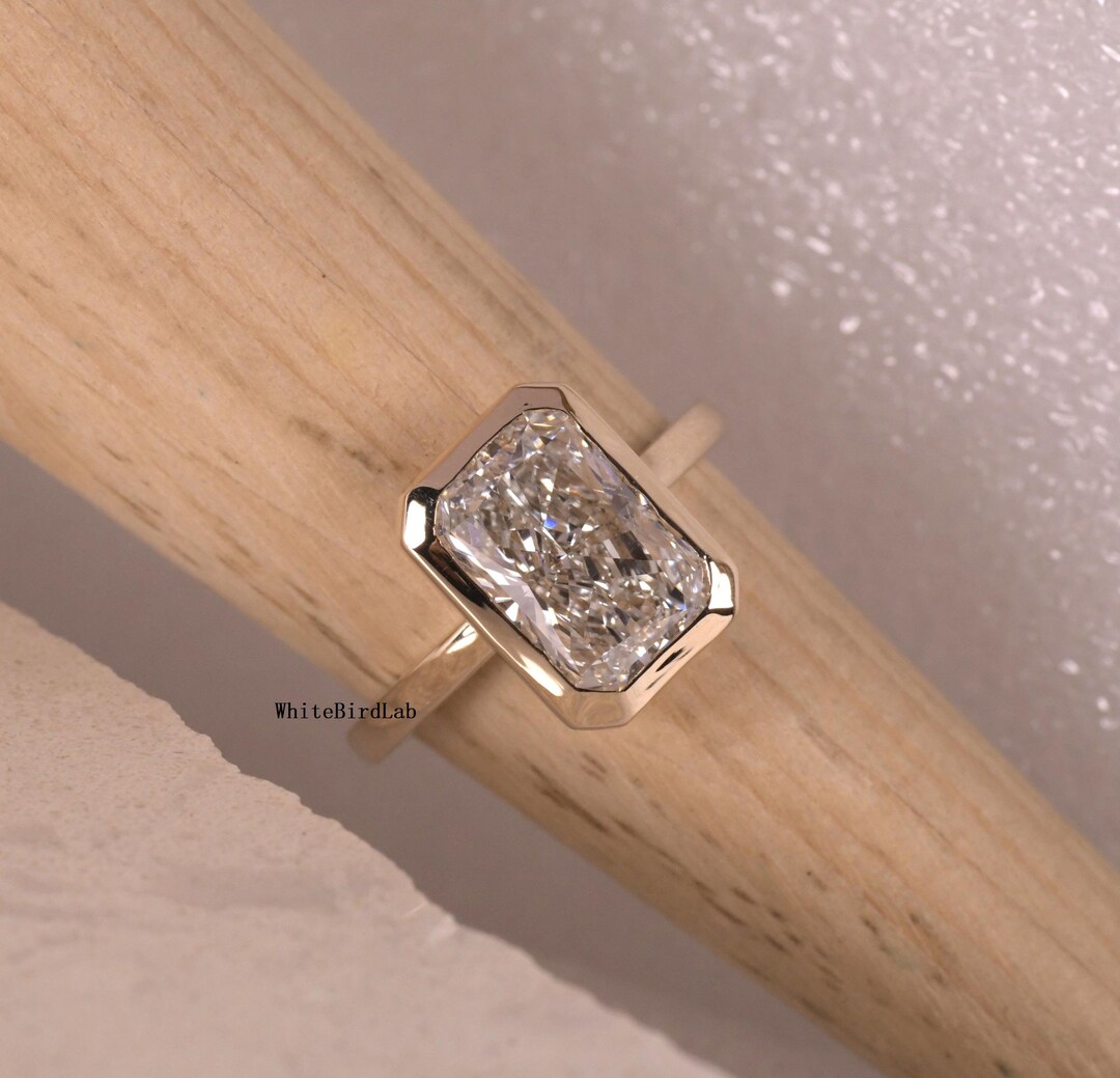 3.00ct Radiant Cut Lab Diamond Engagement Ring Bezel Setting Lab Grown ...