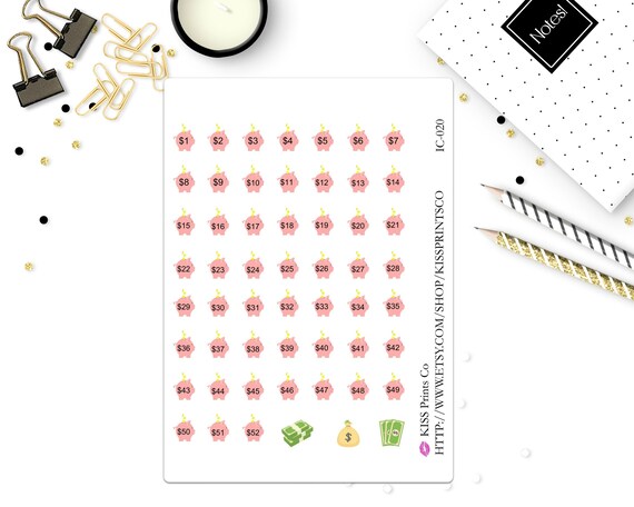 The 52-week Savings Challenge Icons Life Planner Kit Stickers - Etsy
