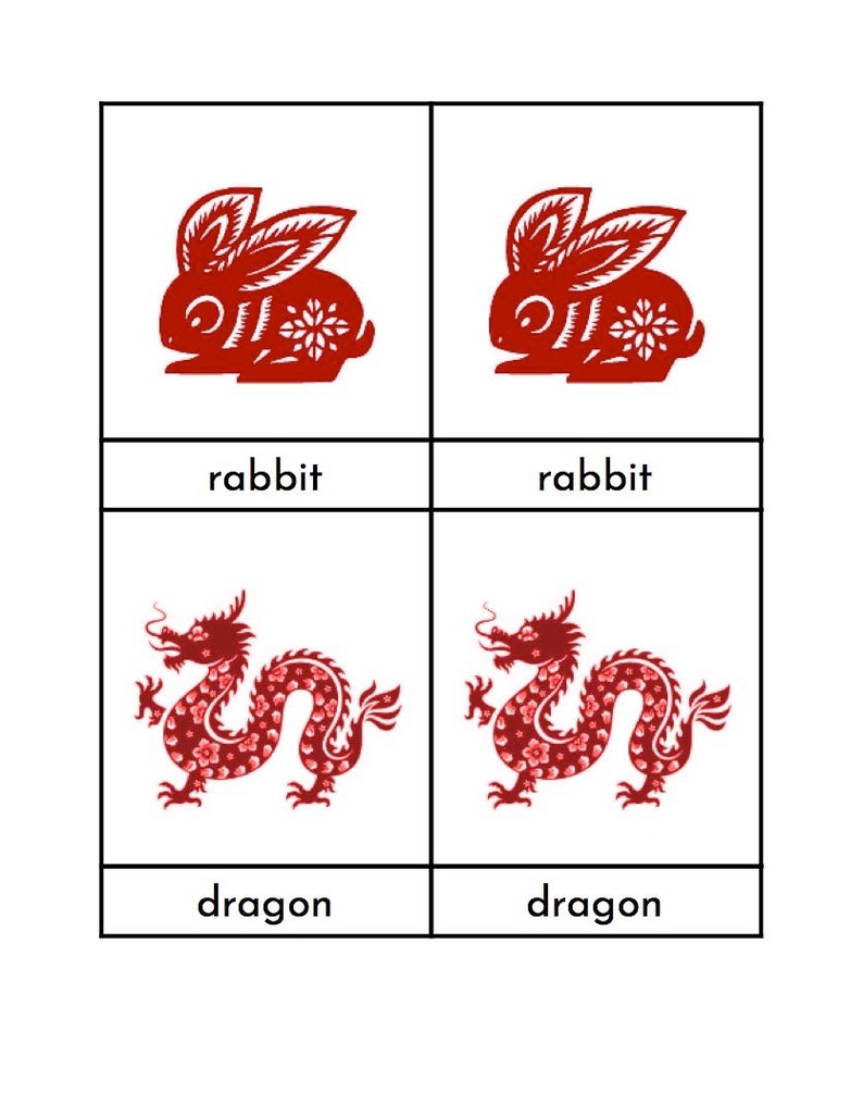 Chinese Zodiac Montessori Three Part Cards - Etsy