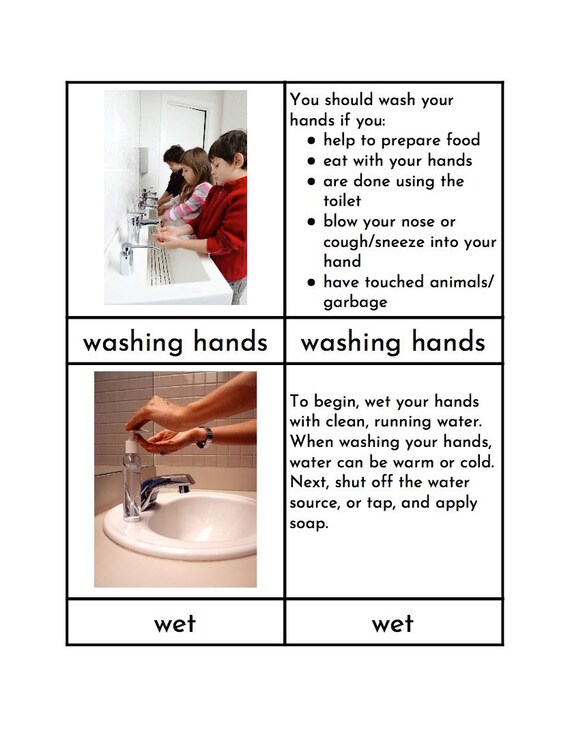 Proper Hand Washing Montessori Three/Four Part Cards | Etsy