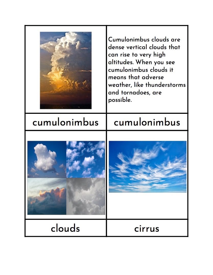 Types of Clouds - Montessori Three/four Part Cards - Etsy