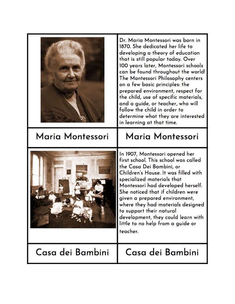 Maria Montessori Bundle Two Sets of Three/four Part Cards and Biography ...
