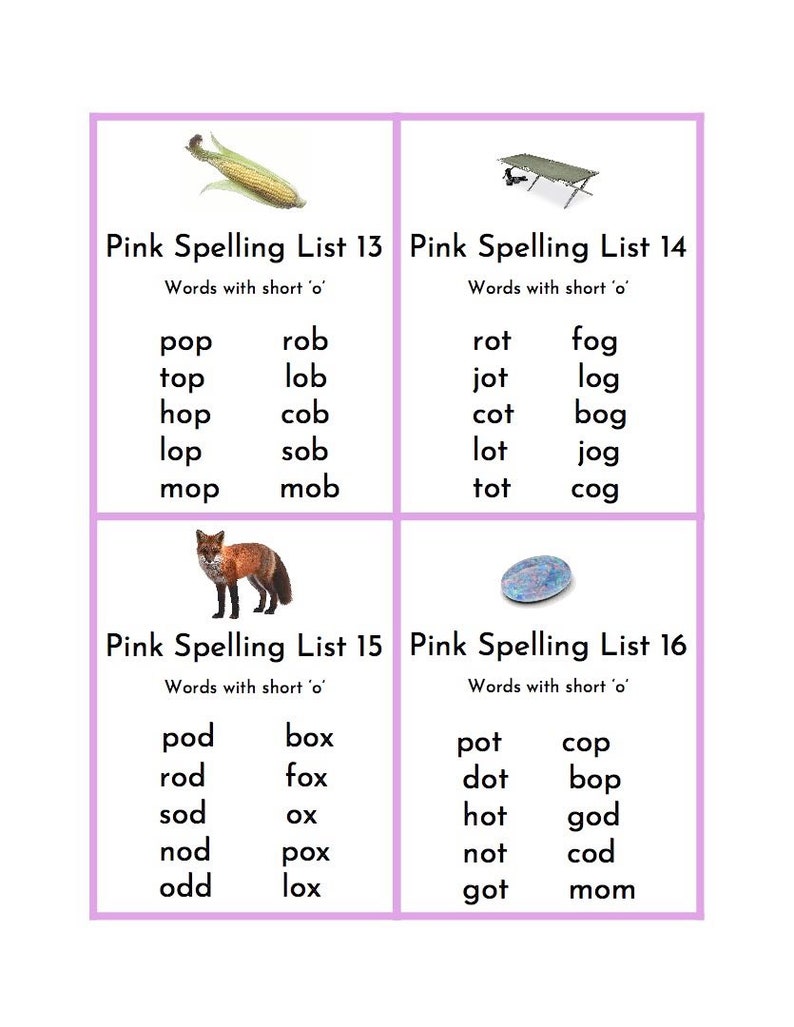 Pink Language Series Montessori Spelling List Set - Etsy