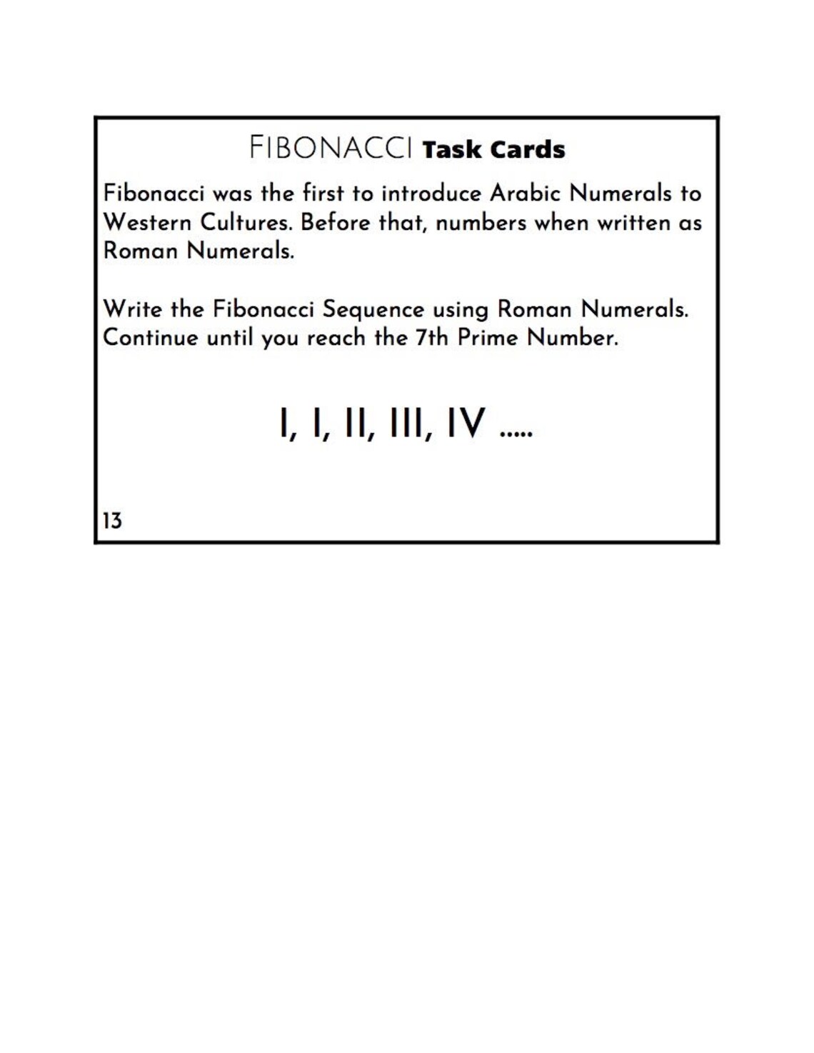 Fibonacci Task Cards - Etsy