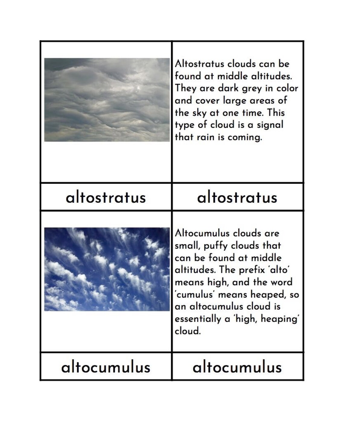 Types of Clouds Montessori Three/four Part Cards - Etsy