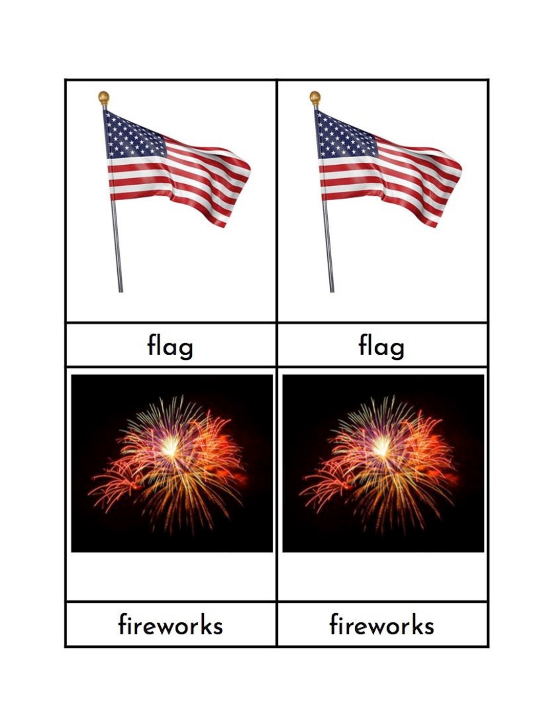 Fourth of July - Montessori Three Part Cards - Etsy